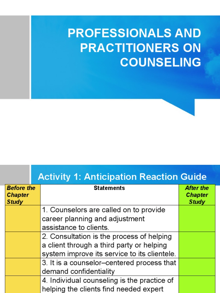 Professionals and Practitioners On Counseling | PDF | Counseling ...