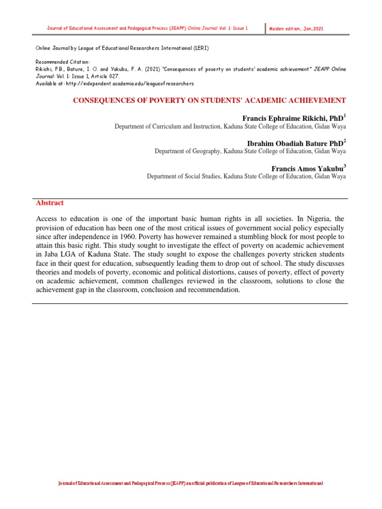 Impact of Poverty on Student Achievement | PDF | Poverty & Homelessness ...