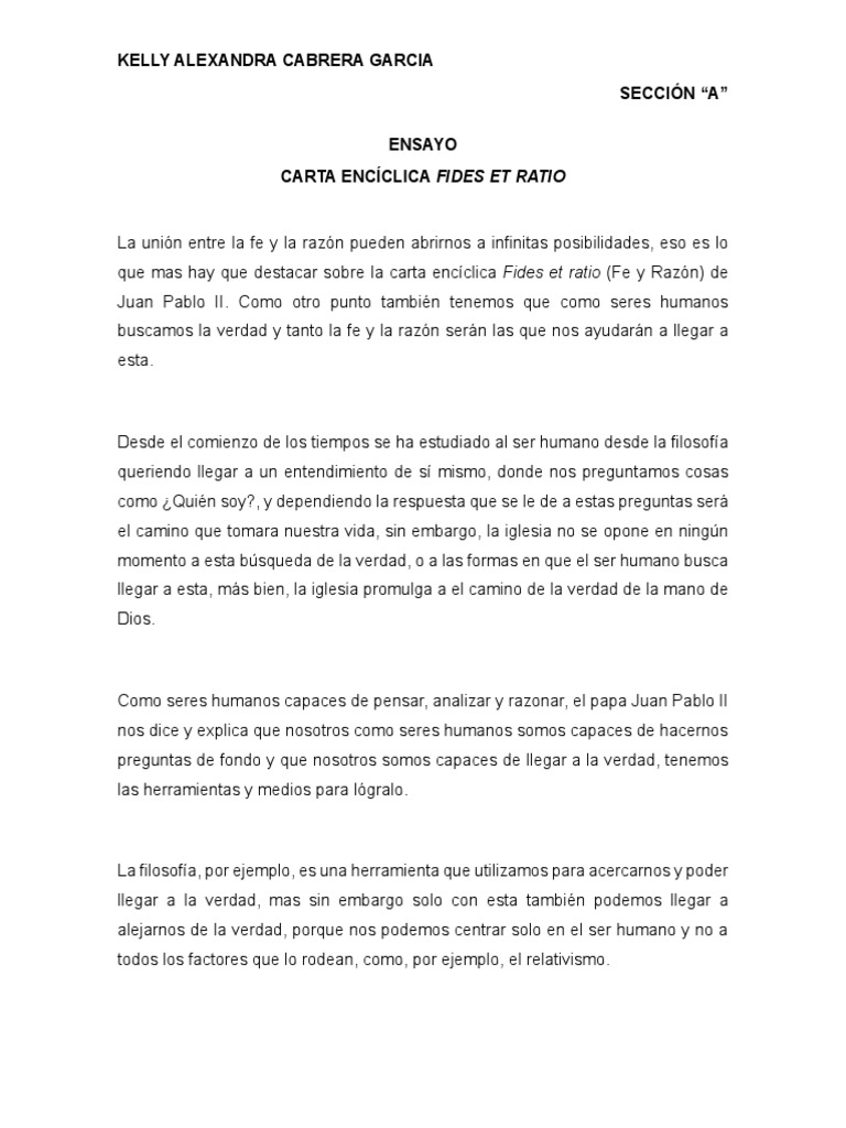 Ensayo de la encíclica Fe y Razón | PDF | Verdad | Fe