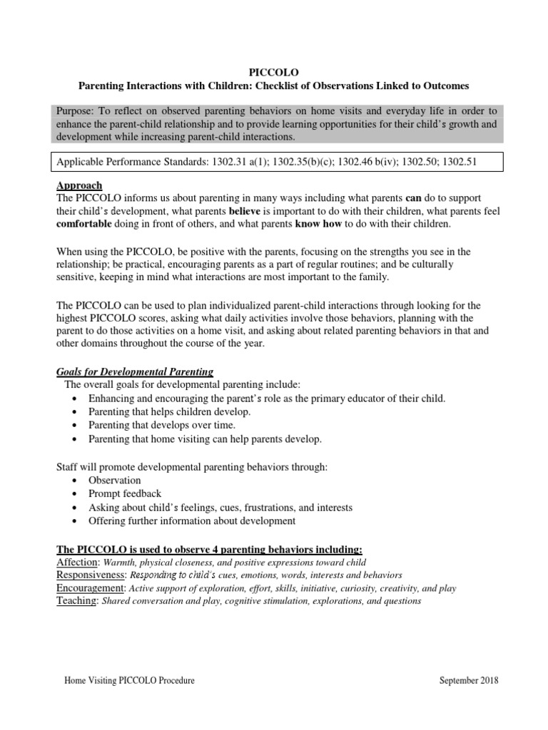 PICCOLO Procedure | PDF | Parenting | Cognitive Psychology