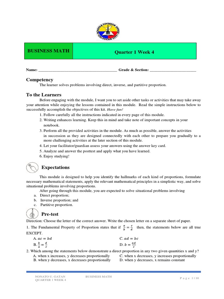 Business Math Week 4 | PDF | Variable (Mathematics) | Ratio