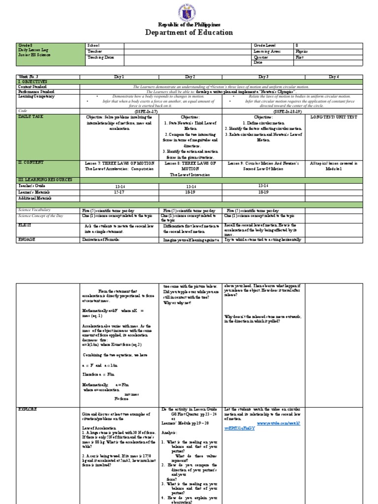 Science8 Q1 Wk3 | PDF | Force | Acceleration
