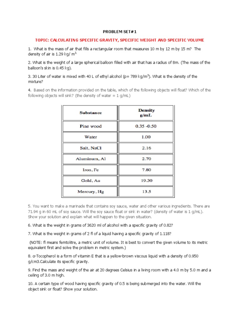 Problem Set - 1 in Fluid Mechanics | PDF