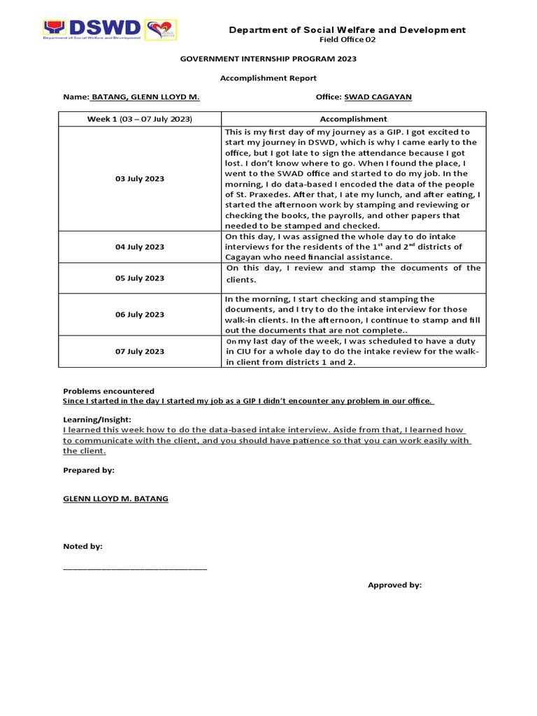 Weekly Accomplishment GIP 1 | PDF | Cognitive Science