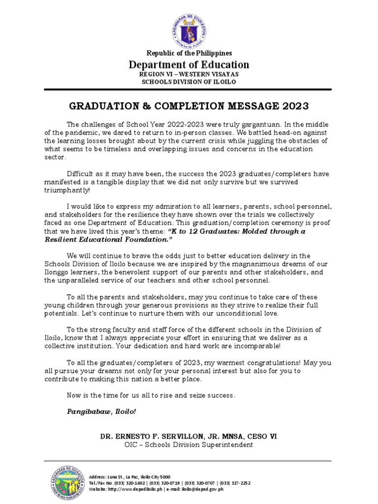 Graduation Completion Message 2023 SDS | PDF