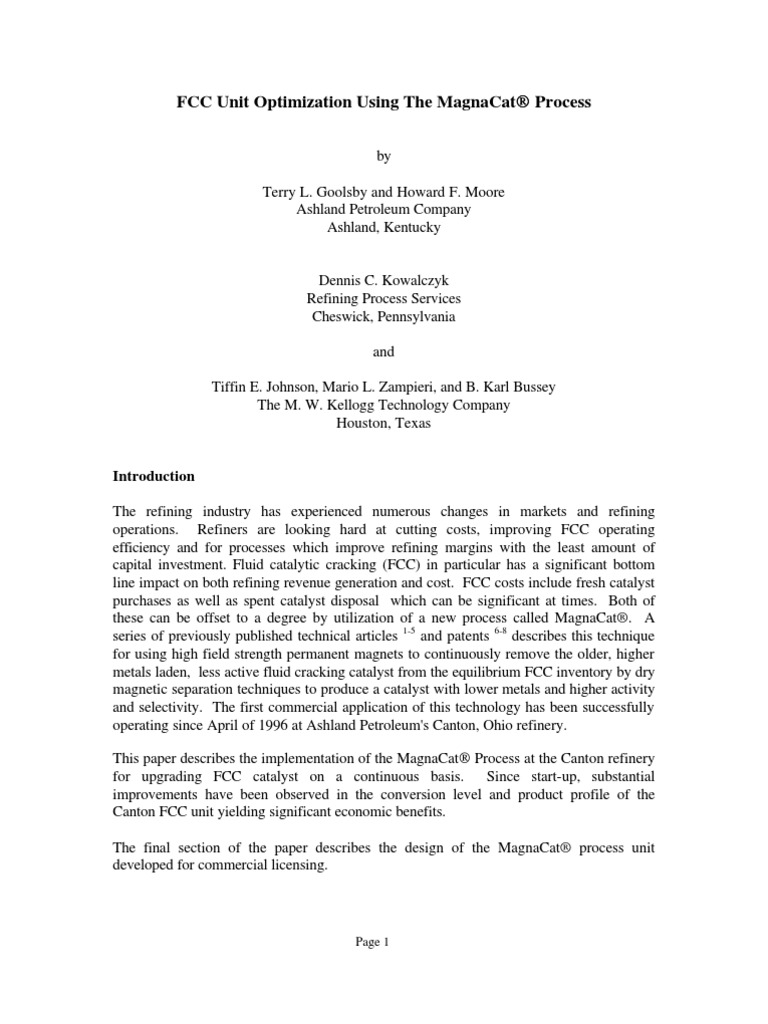 FCC Unit Optimization Using The Magna Cat Process | PDF | Catalysis ...