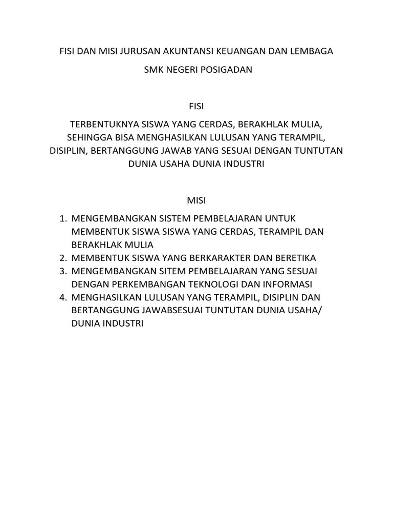 Visi Misi Akuntansi SMK Posigadan | PDF