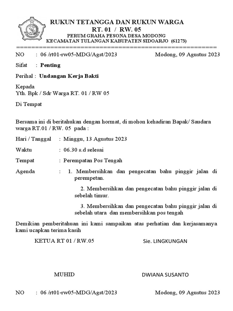 Undangan Kerja Bakti (090823) | PDF