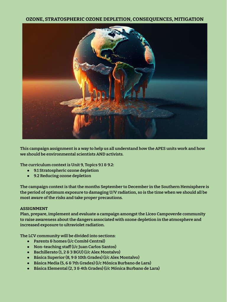OZONE Assignment and Guide | PDF | Ozone Depletion | Stratosphere