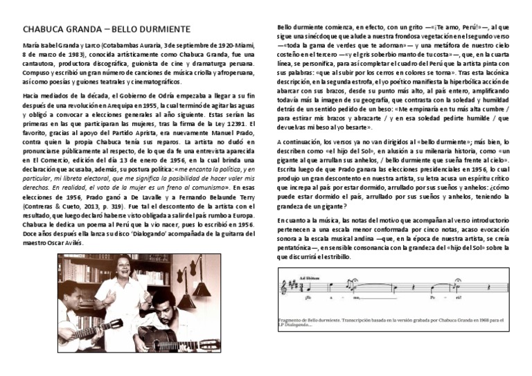 Bello Durmiente: Poema de Chabuca Granda | PDF | Poesía