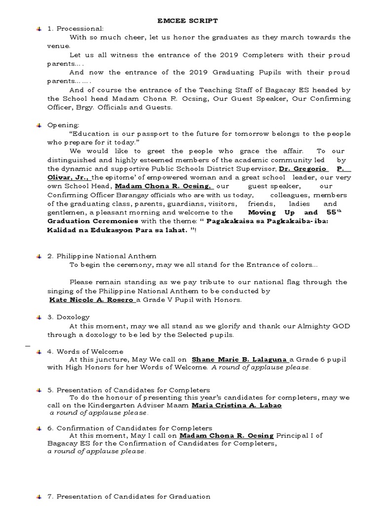 Emcee Script Graduation 2019 | PDF