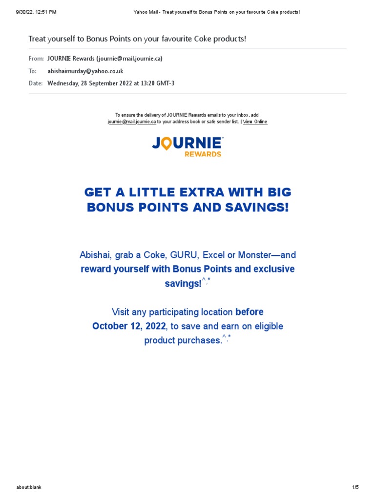 Yahoo Mail - Treat Yourself To Bonus Points On Your Favourite Coke Products! | PDF | Drink