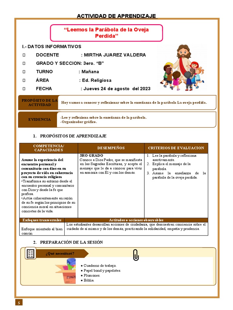 ACT.1 E.R La Parabola de La Oveja perdida-1OK | PDF | Parábolas de ...