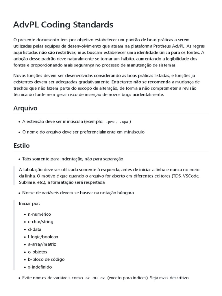 Standarts ADVPL | Download grátis PDF | Compilador | Método ...