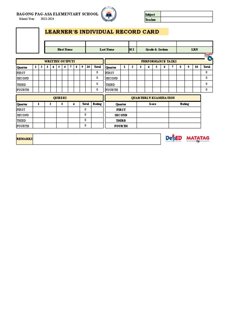 Learner's Individual Record Card (Excel) | PDF | Learning | Cognition