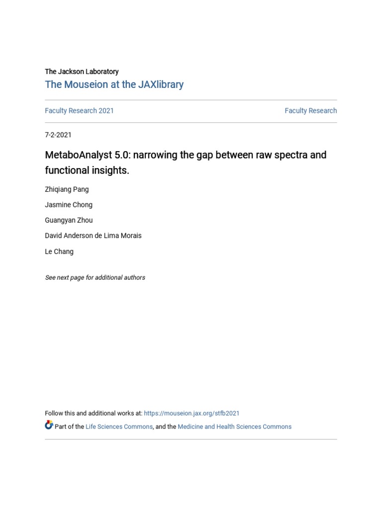 MetaboAnalyst 5.0 - Narrowing The Gap Between Raw Spectra and Func - 2 | PDF | Metabolomics ...