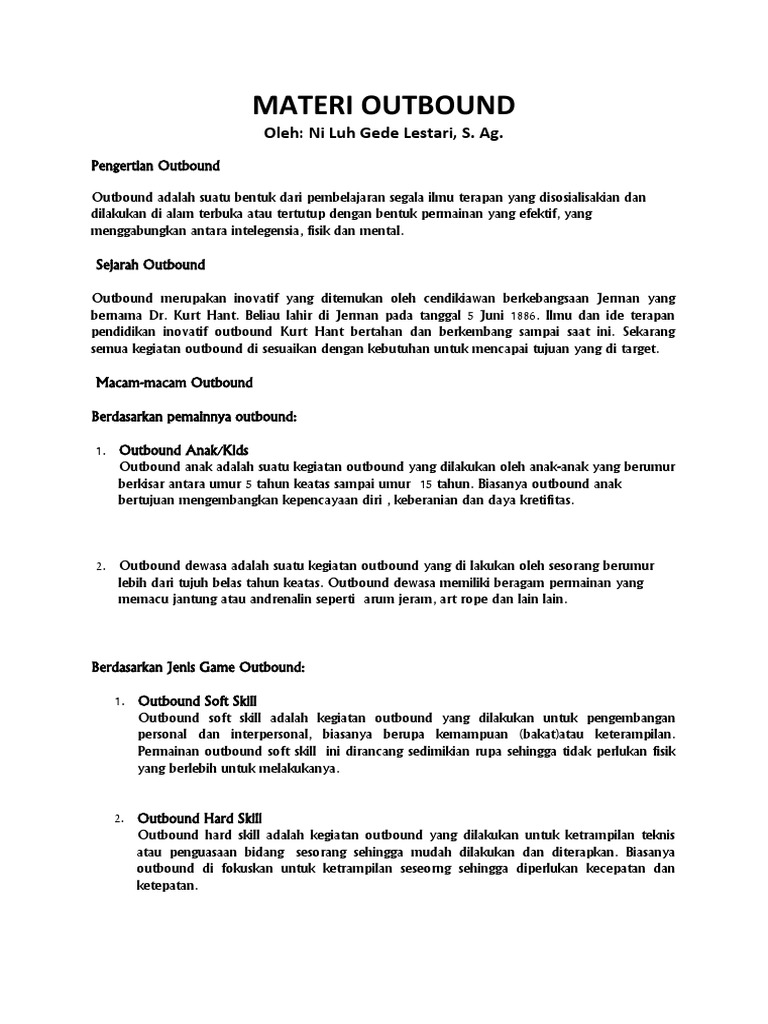 Materi Outbound | PDF | Karier & Perkembangan