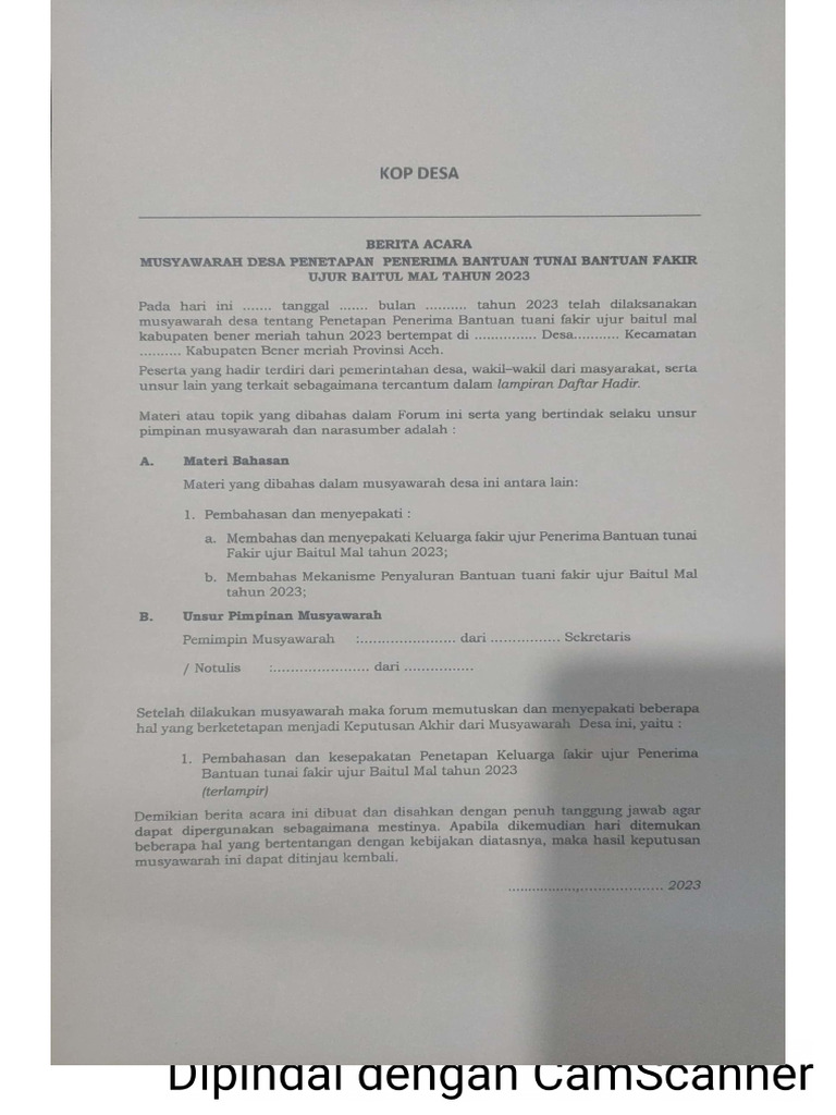 Berita Acara Desa Untuk Fakir Ujur | PDF