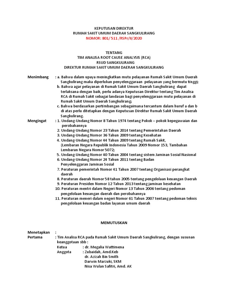 Tim RCA RSUD Sangkulirang Ditetapkan | PDF
