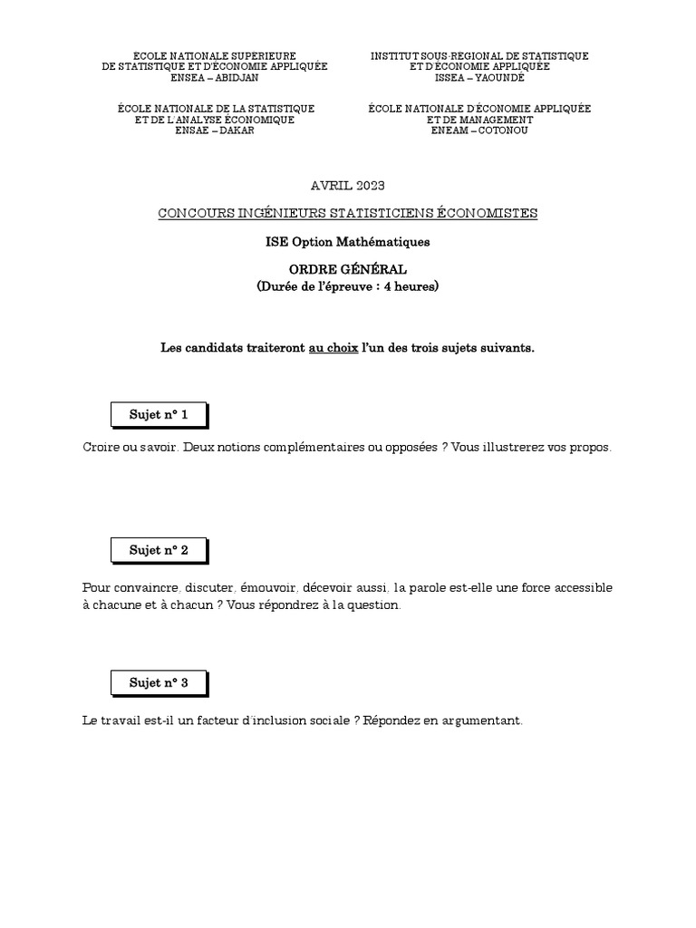 ISE Maths 2023 Sujets | PDF | Matrice (Mathématiques) | Nourritures