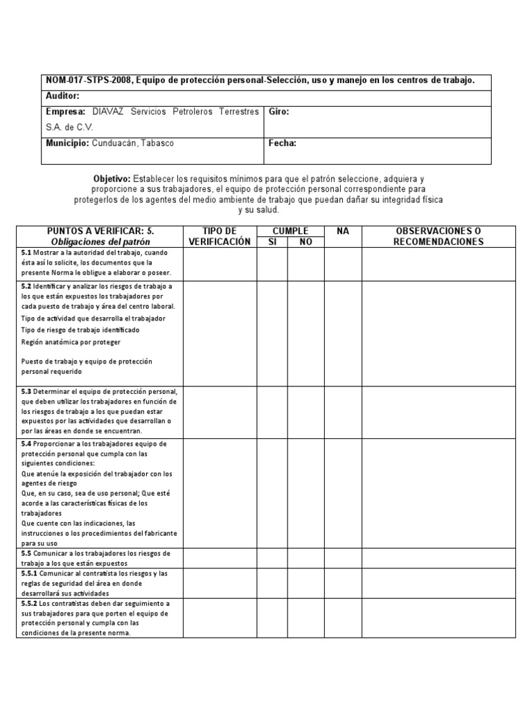 Check List Nom 17 | PDF
