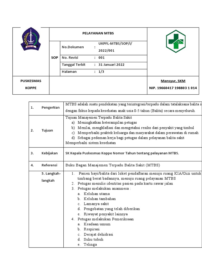 Sop Pelayanan Mtbs Baru | PDF
