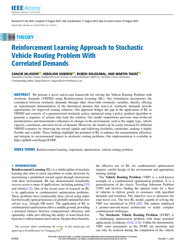 Reinforcement Learning Approach To Stochastic Vehicle Routing Problem With Correlated Demands ...