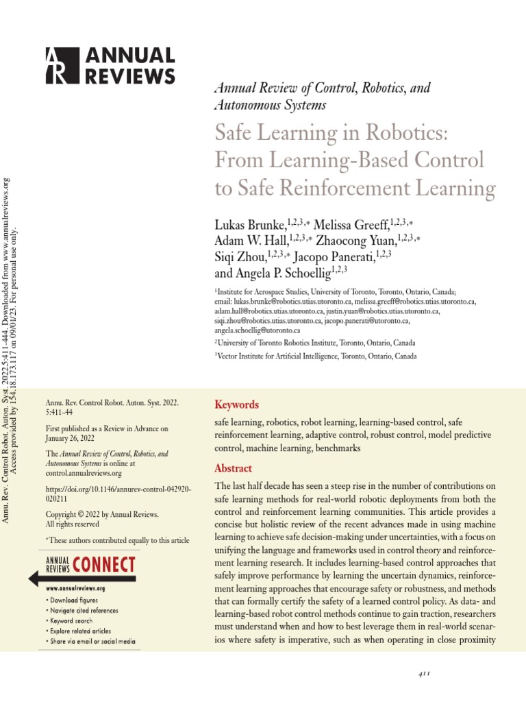 Safe Learning in Robotics - From Learning-Based Control To Safe Reinforcement Learning | PDF ...