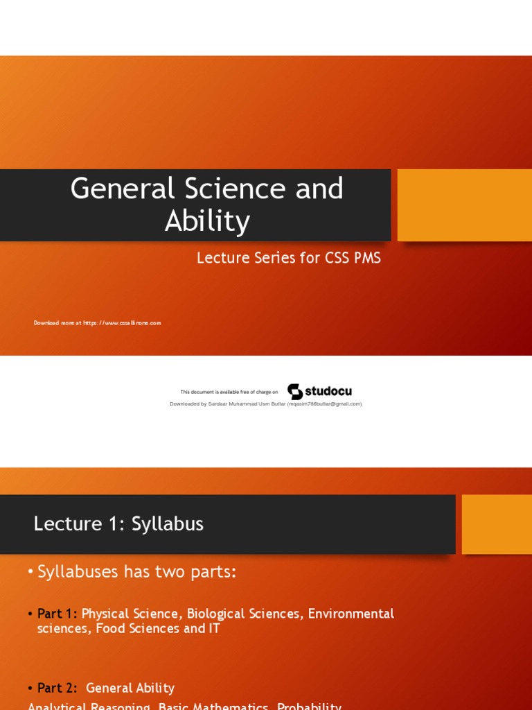 Lecture 1 Introduction To Course For General Science And Ability Pdf