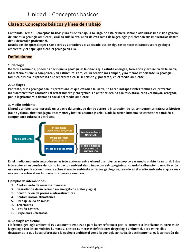 Geología Ambiental: Unidad 1 Conceptos Básicos | PDF | Entorno natural | Riesgo