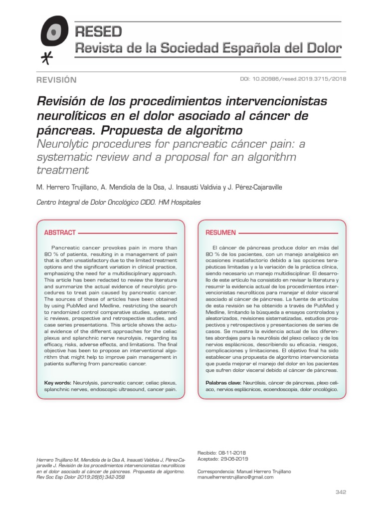 Neurolisis en dolor por cáncer de páncreas | PDF | Cáncer ...