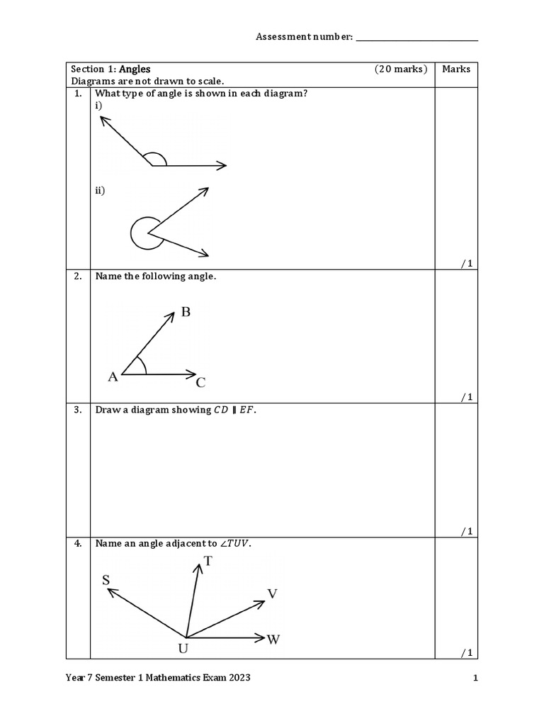 Y7 S1 Math Exam | PDF | Arithmetic | Mathematics