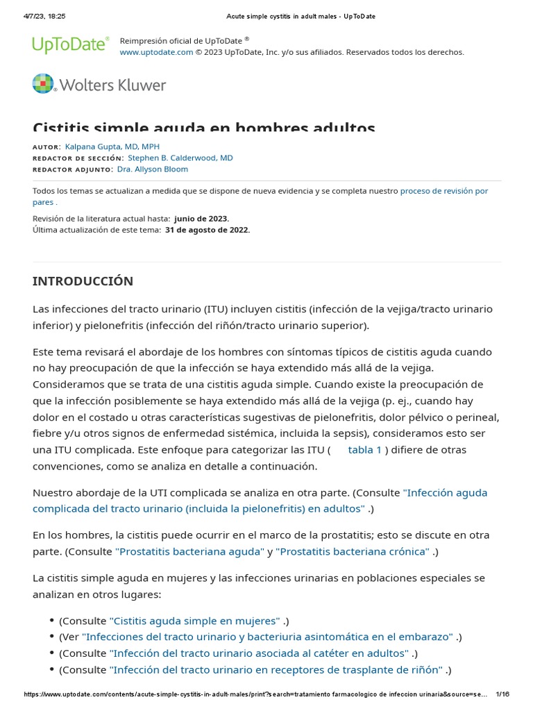 1.-Acute Simple Cystitis in Adult Males - UpToDate | PDF | Infección ...