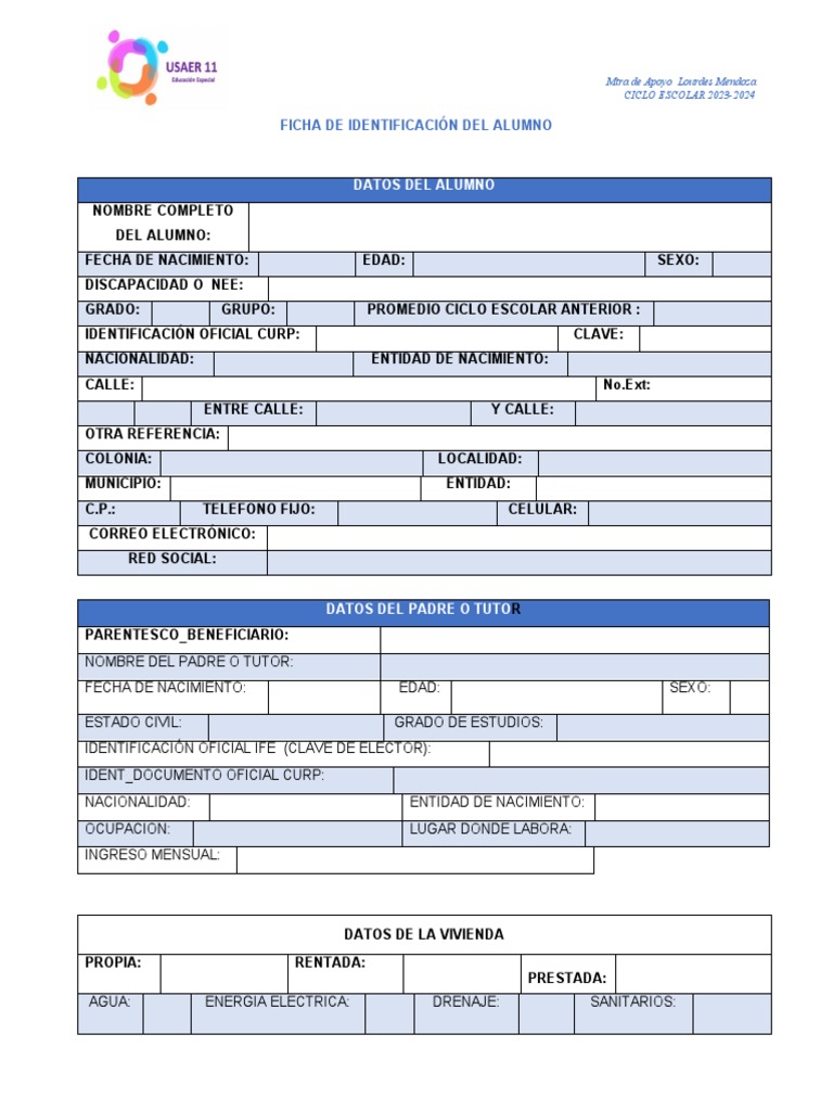 FICHA DE IDENTIFICACIÓN DEL ALUMNO | PDF