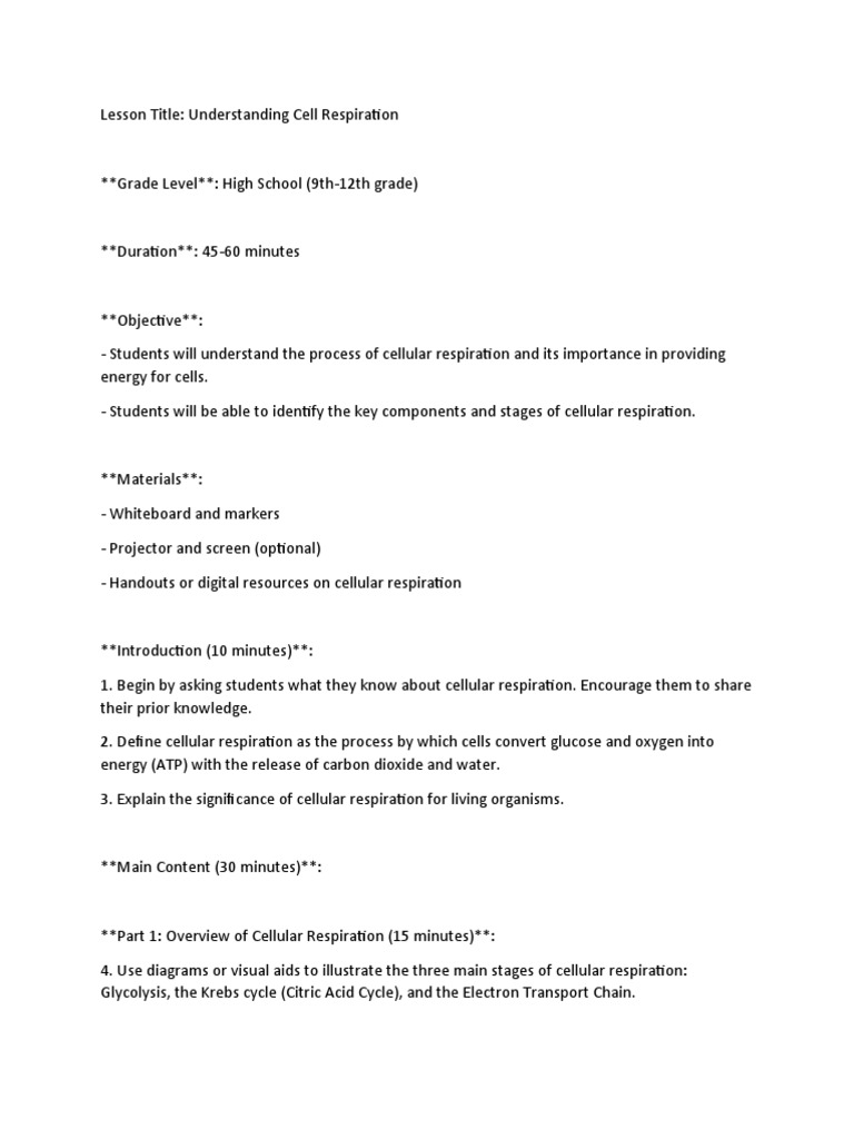 Copy Lesson Plan | PDF | Cellular Respiration | Diet & Nutrition