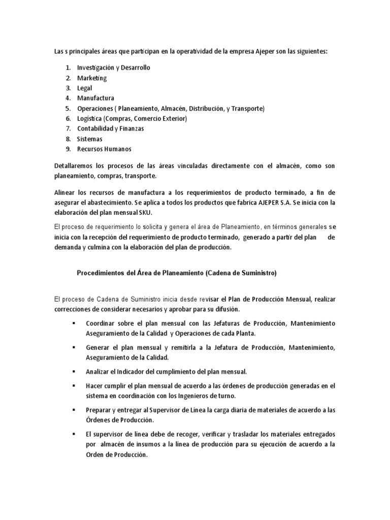 Procesos y Mejoras en Ajeper | PDF | Planificación | Logística