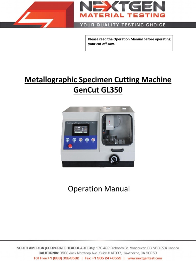 GenCut GL350 - Manual-Automatic Cut Off Saw - Operation Manual - V ...