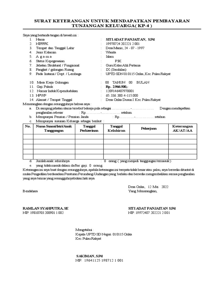 Contoh Skum Gaji P3K 2022-1 | PDF