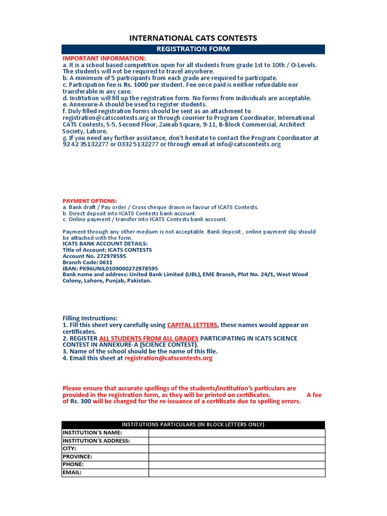 Registration Form Editable Icats Science Contest 2023 | PDF | Banks ...