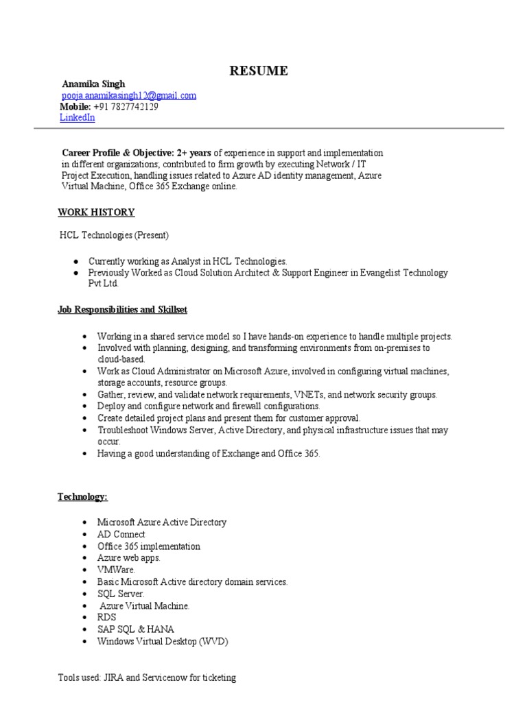 Anamika Singh Resume | PDF | Active Directory | Microsoft Azure