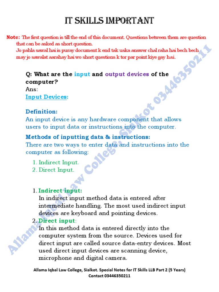 CH 3 Q 1 What Are Imput Devices Output Devices | PDF | Input/Output | Office Equipment