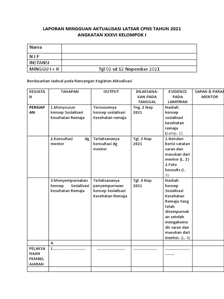 36-Lap. Mingguan Akt. Latsar CPNS 2021 | PDF