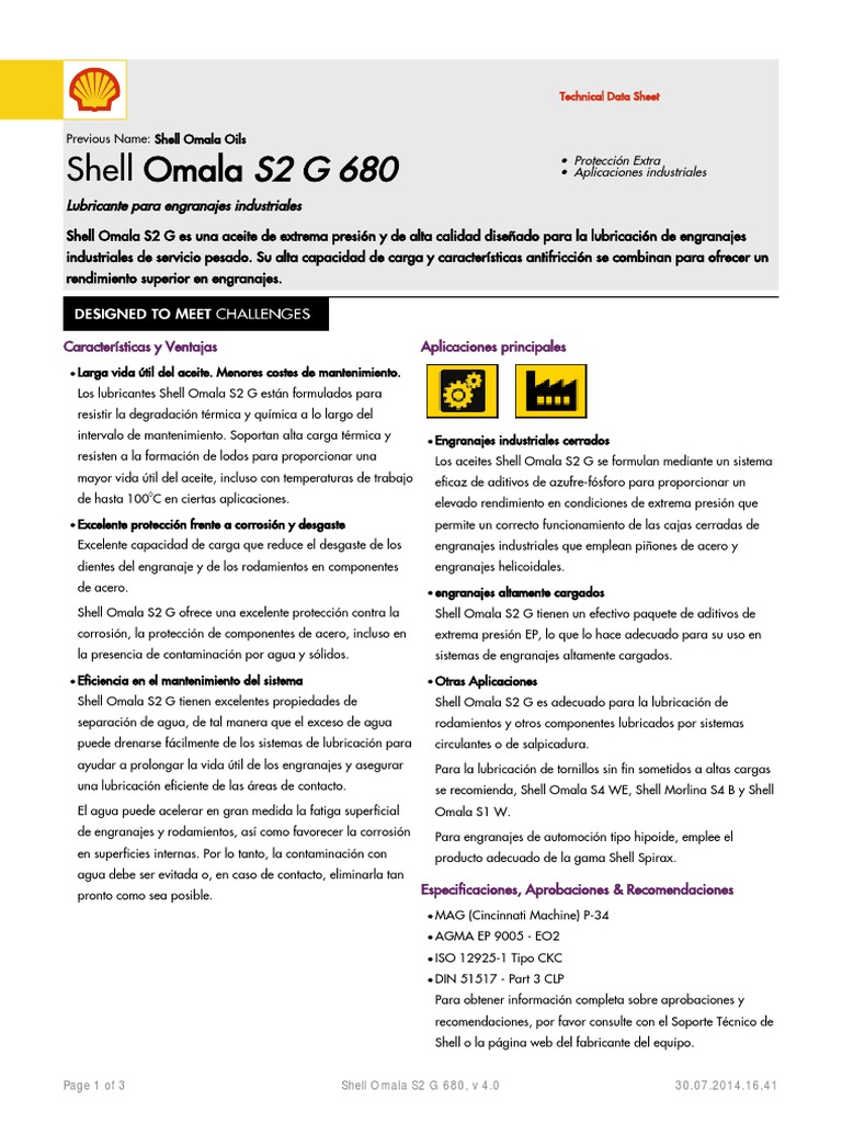 FT SH Omala S2 G 680 300714 | PDF | Engranaje | Lubricante