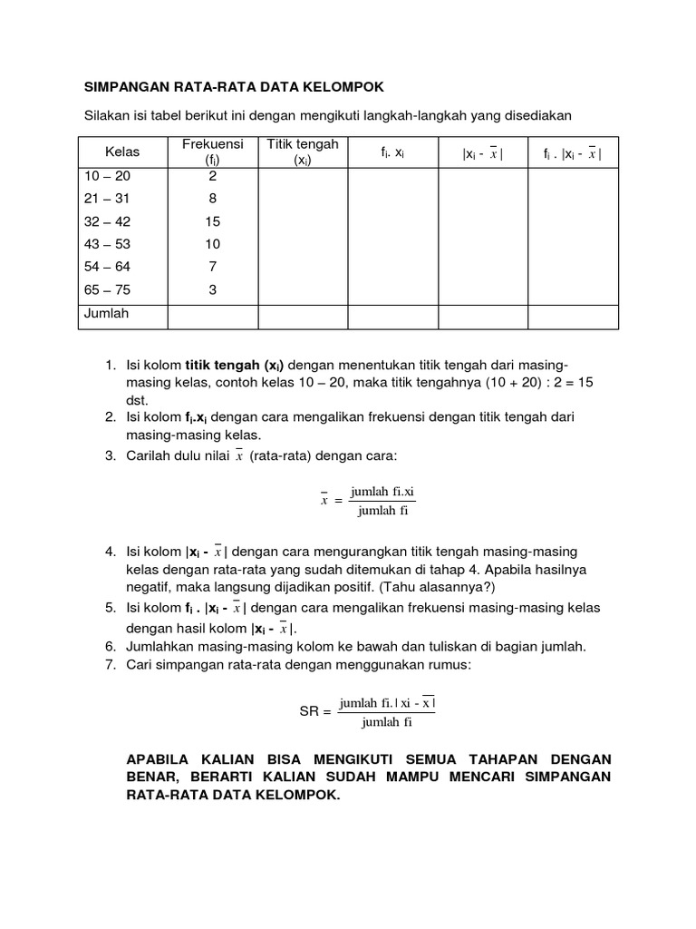 Simpangan Rata-Rata Data Kelompok | PDF