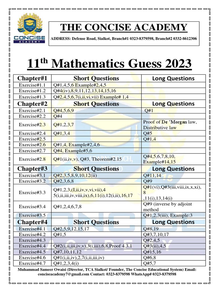 11th Math Guess Paper 2023 | PDF | Mathematics