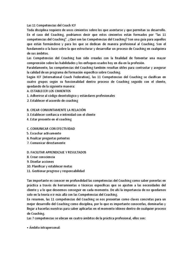 Las 11 Competencias Del Coach ICF | PDF | Sufrimiento | Las emociones
