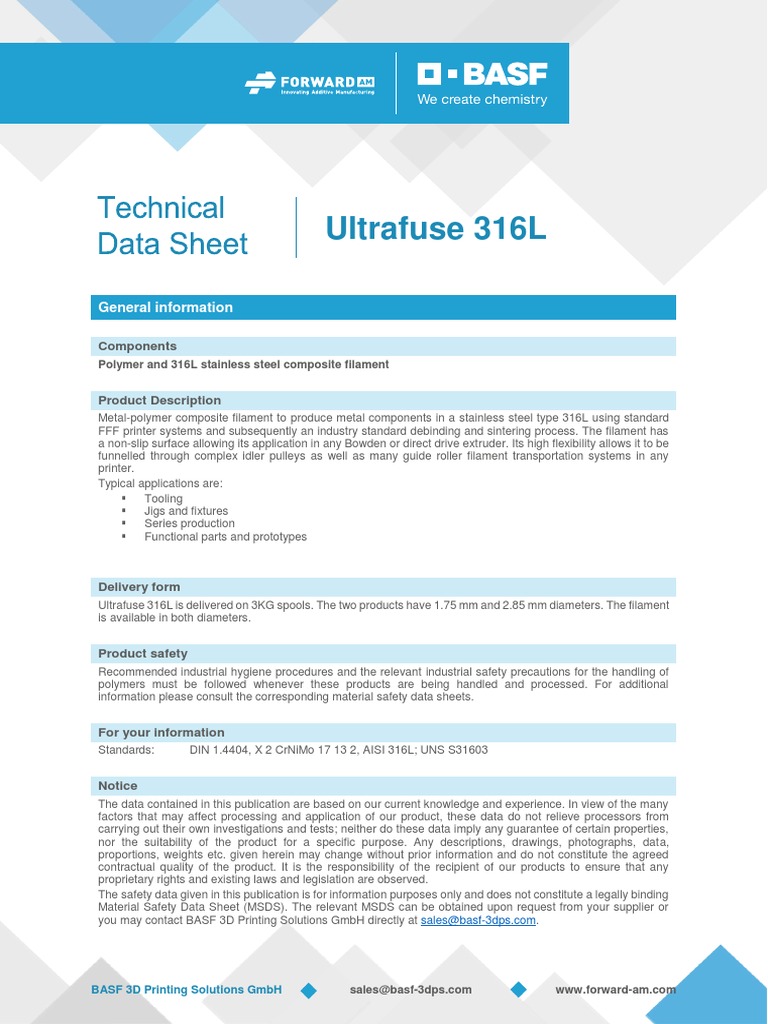 Ultrafuse 316L Technical Data Sheet-1 | PDF | Materials Science ...