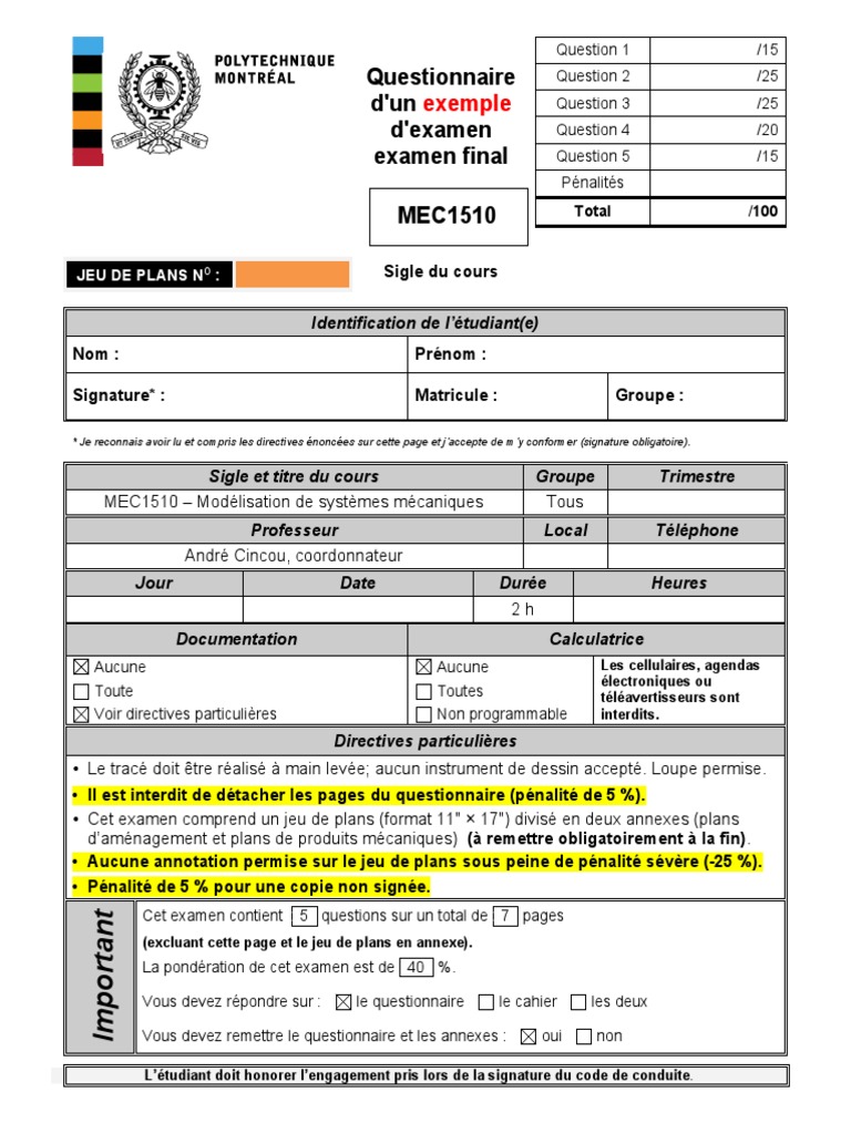 Exemple Examen Final | PDF