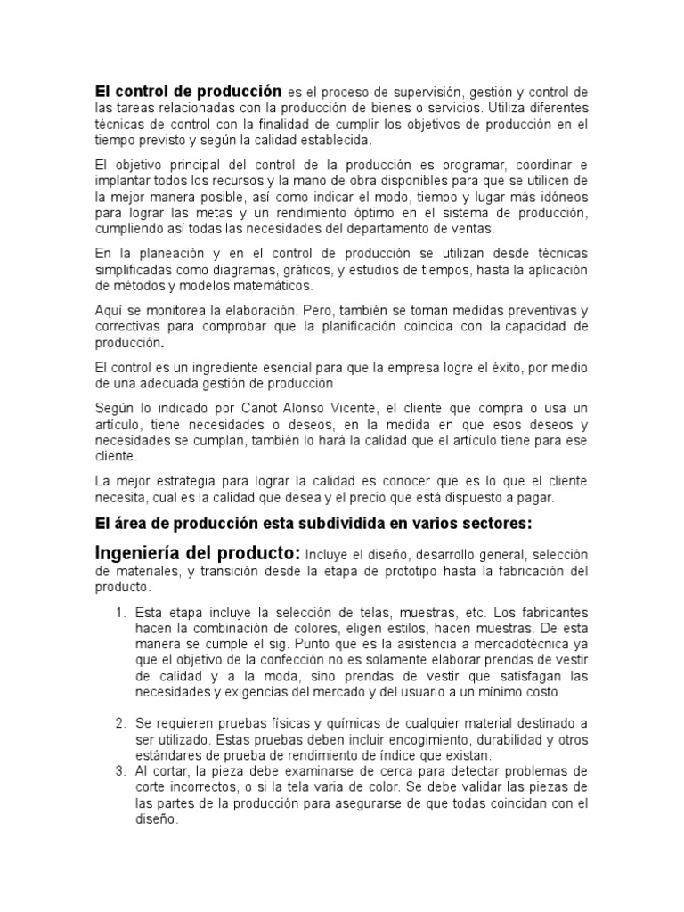 Control de Produccion y Ejemplo | PDF | Calidad (comercial) | Planificación