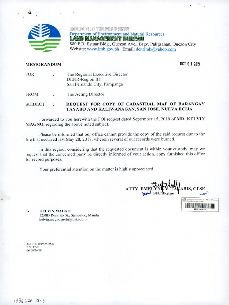 Kelvin Magno, Request for Copy of Cadastral Map of Barangay Tayabo and ...